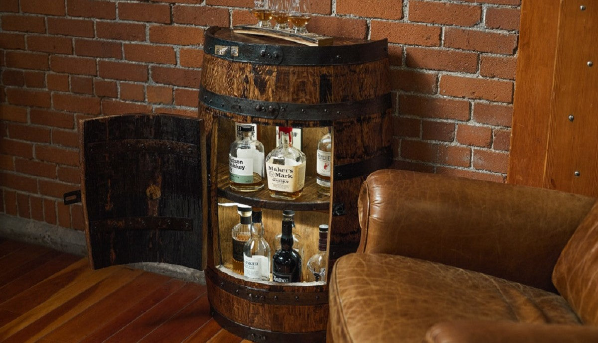 NEW Deluxe Half-Barrel Side Table With Cabinet – Mystic Barrels