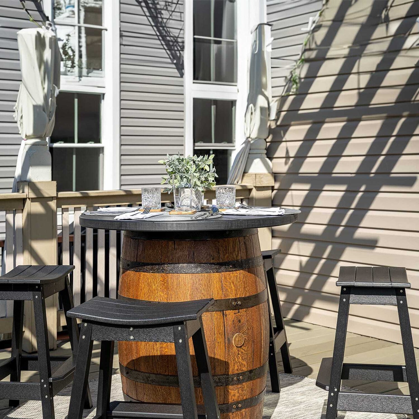 Outdoor Whiskey Barrel Pub Tables – Mystic Barrels