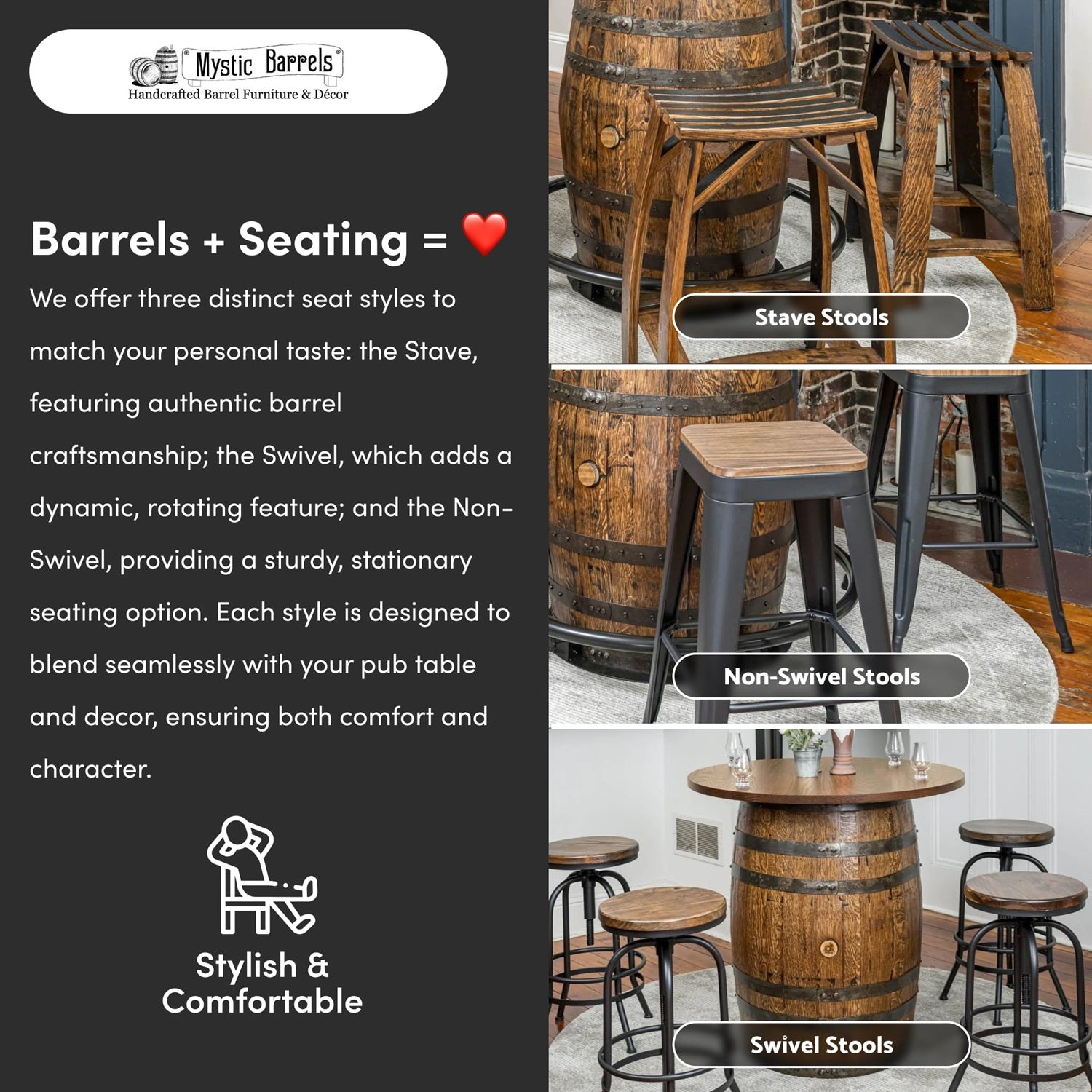Standard Whiskey Barrel Pub Table w/ 36" or 48" Table Top – Mystic Barrels