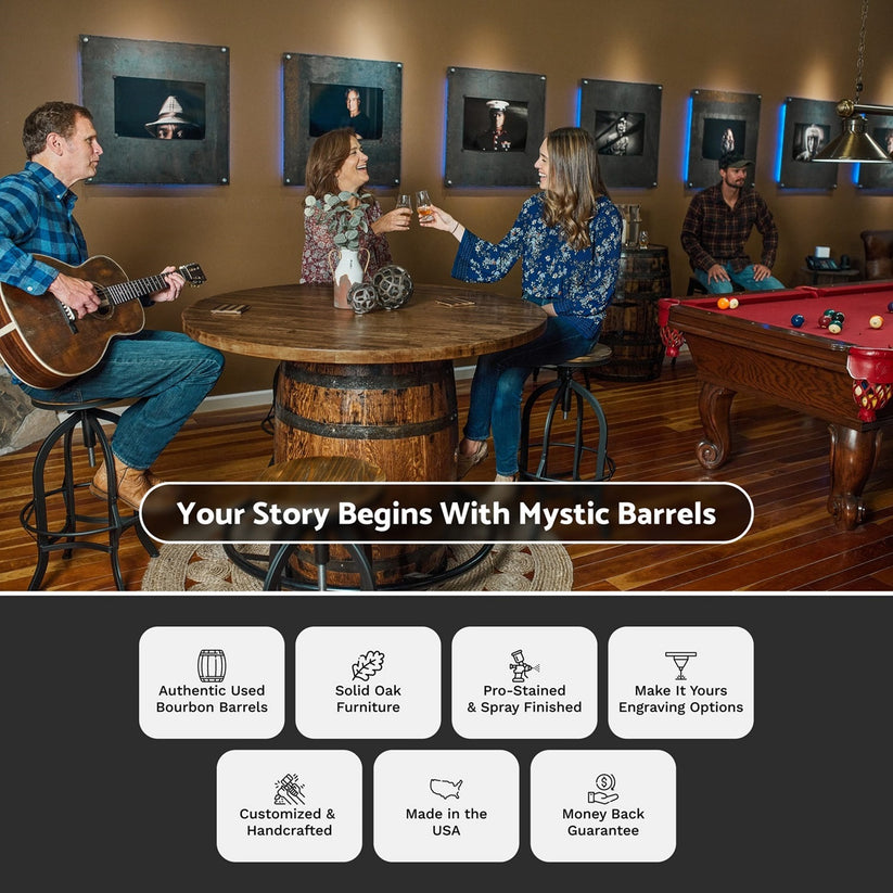 Standard Whiskey Barrel Pub Table w/ 36" or 48" Table Top – Mystic Barrels