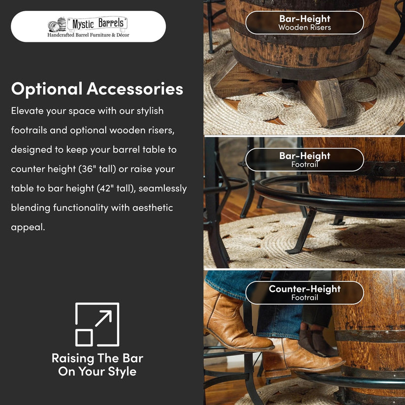 Standard Whiskey Barrel Pub Table w/ 36" or 48" Table Top – Mystic Barrels