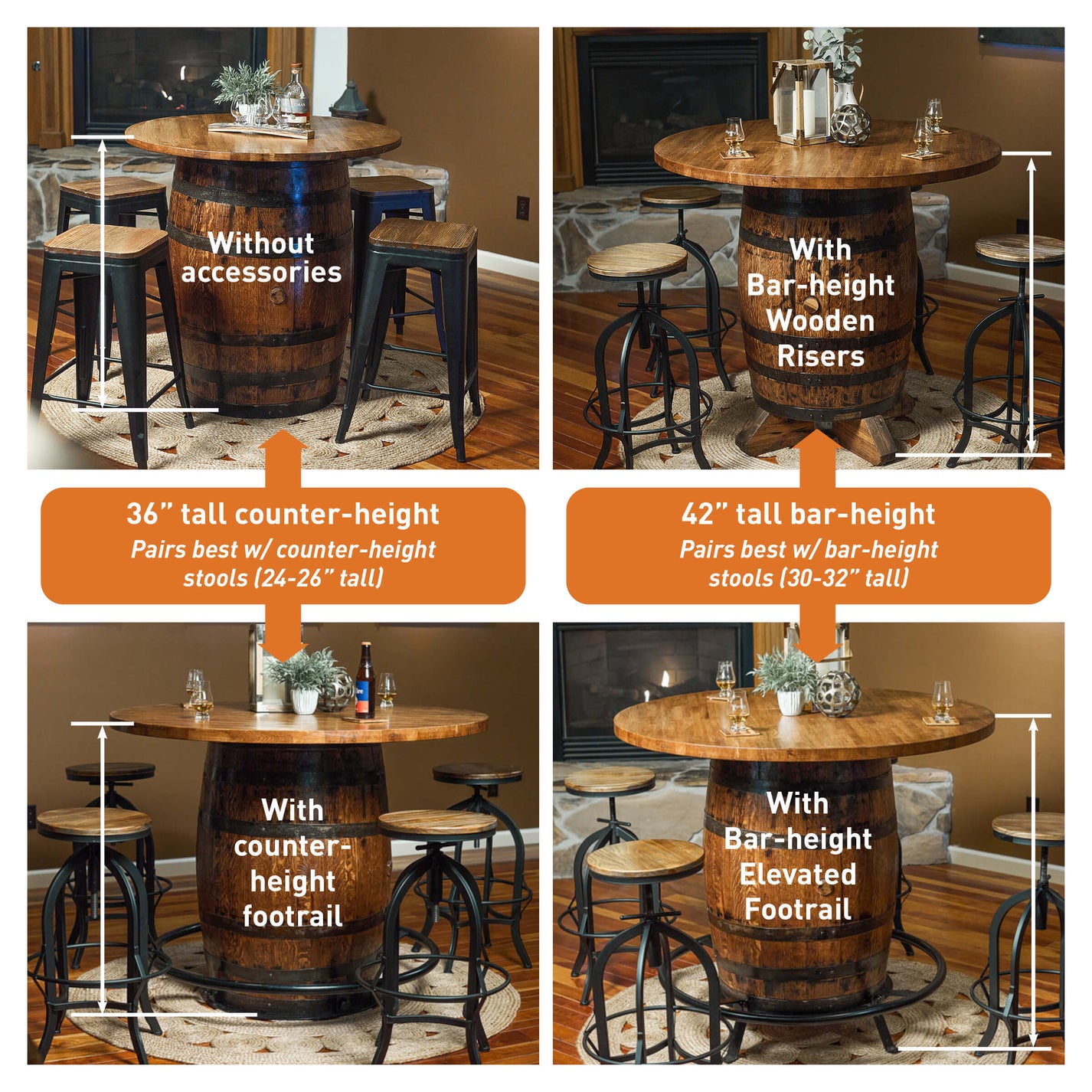 Standard Whiskey Barrel Pub Table w/ 36" or 48" Table Top – Mystic Barrels