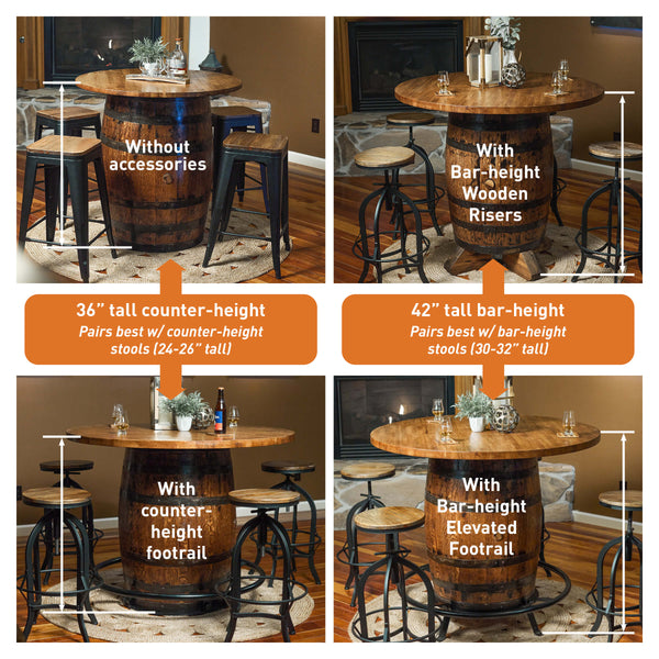 Deluxe Whiskey Barrel Pub Table w/ 36" Oak Table Top and Cabinet ...