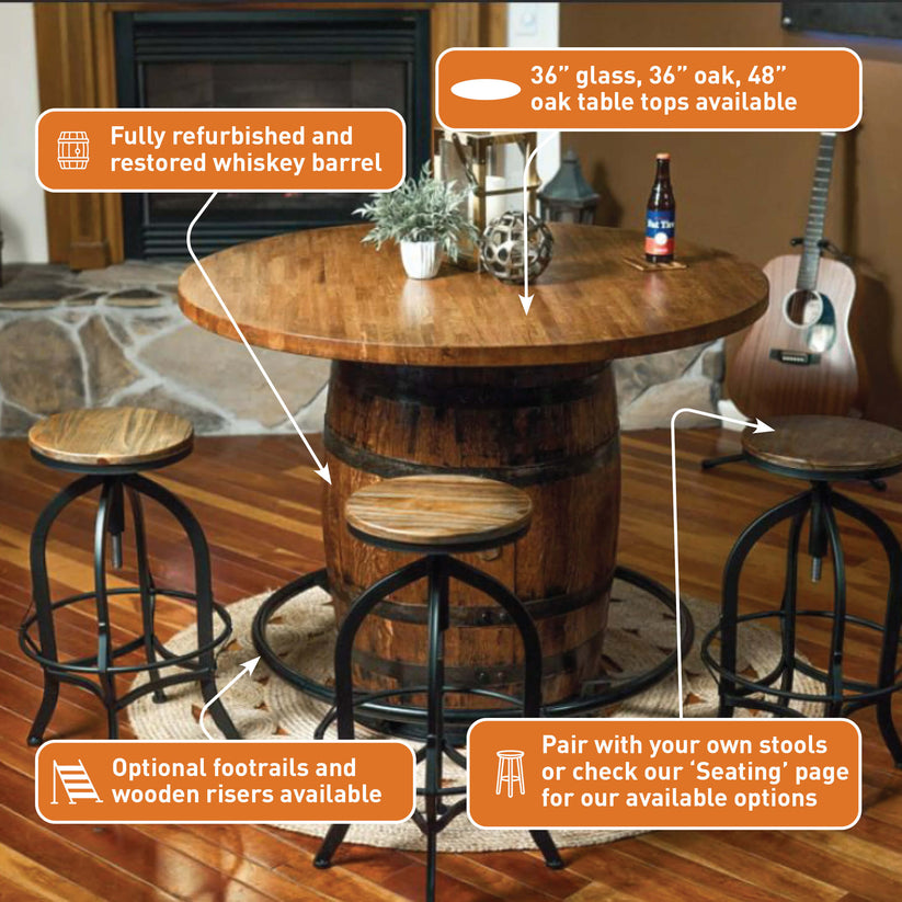 Standard Whiskey Barrel Pub Table w/ 36" or 48" Table Top – Mystic Barrels