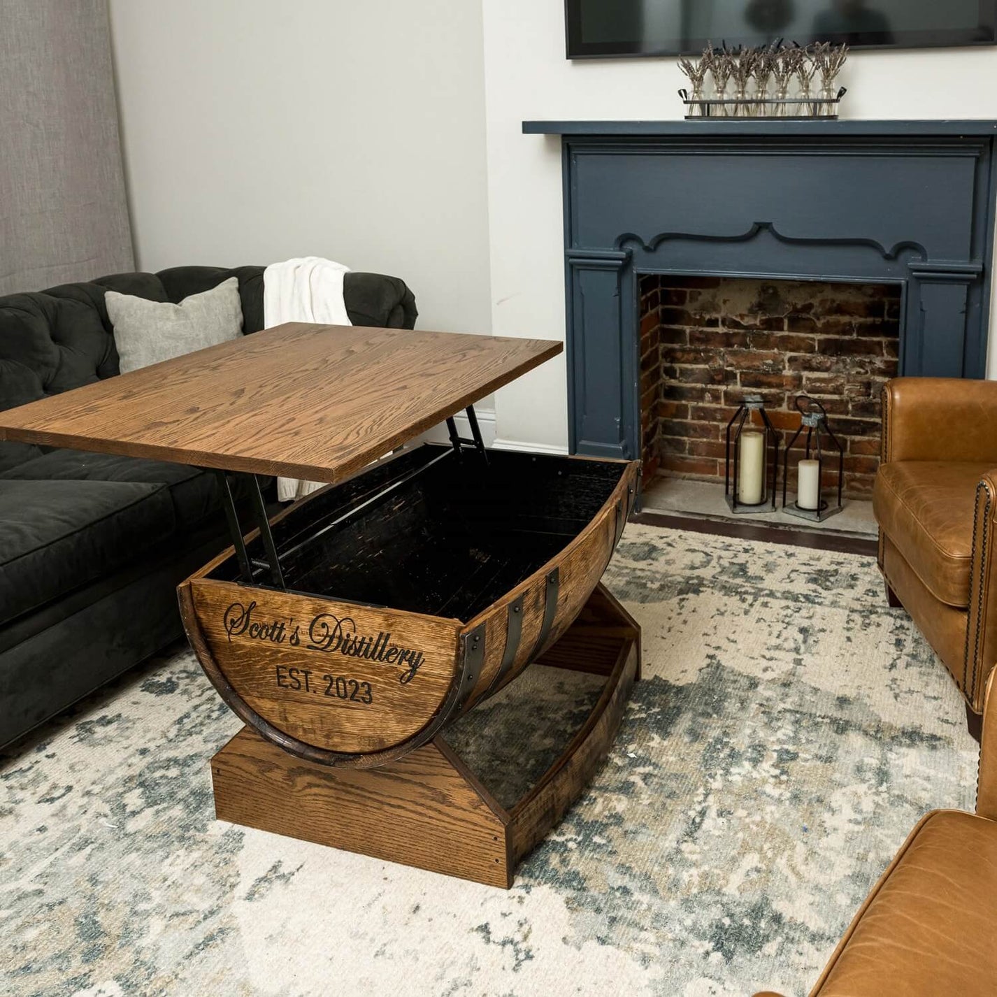 Whiskey Barrel Rectangular Coffee Table w/ Lifting Top – Mystic Barrels
