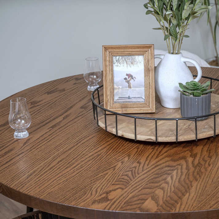 Deluxe Whiskey Barrel Pub Table w/ 36" Oak Table Top and Cabinet ...