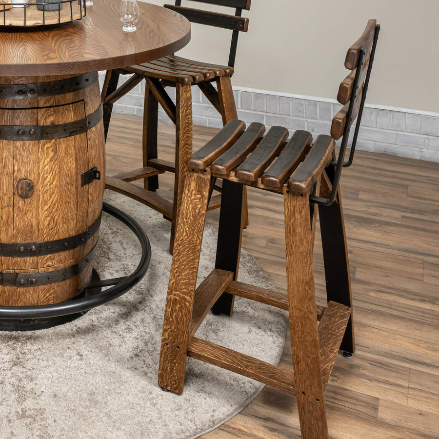 Whiskey Barrel Stave Stools w/ Backrest – Mystic Barrels