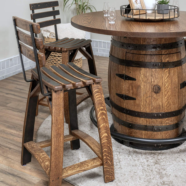 Whiskey Barrel Stave Stools w/ Backrest – Mystic Barrels