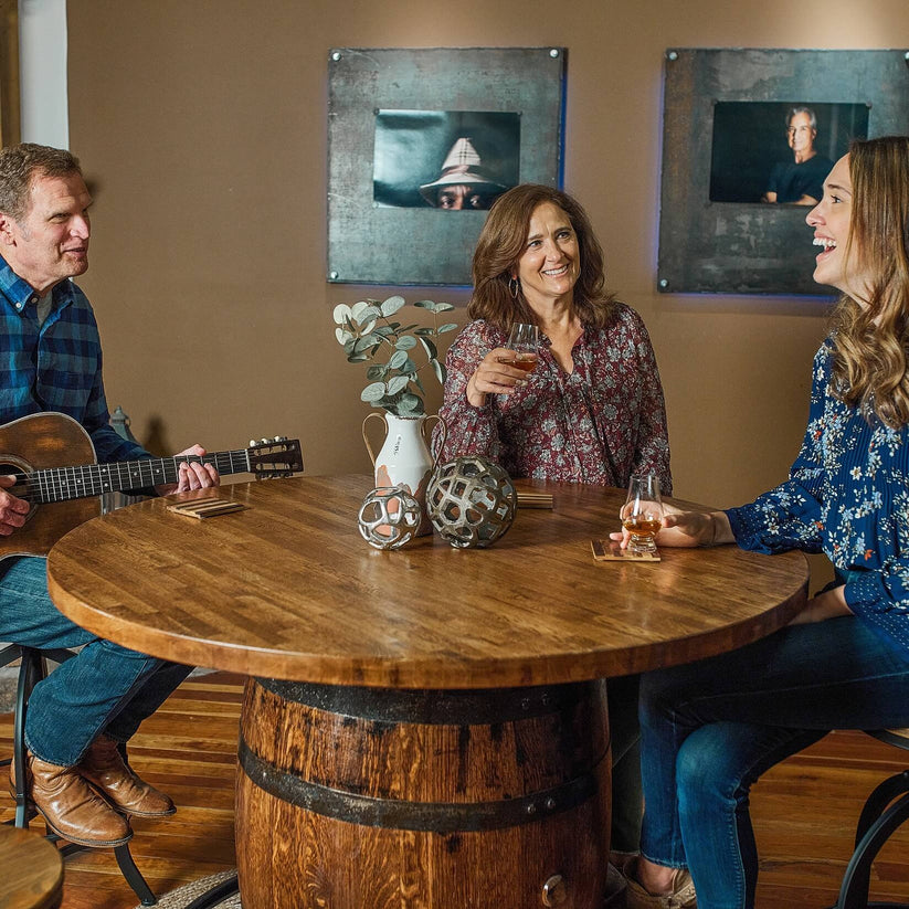 Deluxe Whiskey Barrel Pub Table w/ 36" Oak Table Top and Cabinet ...