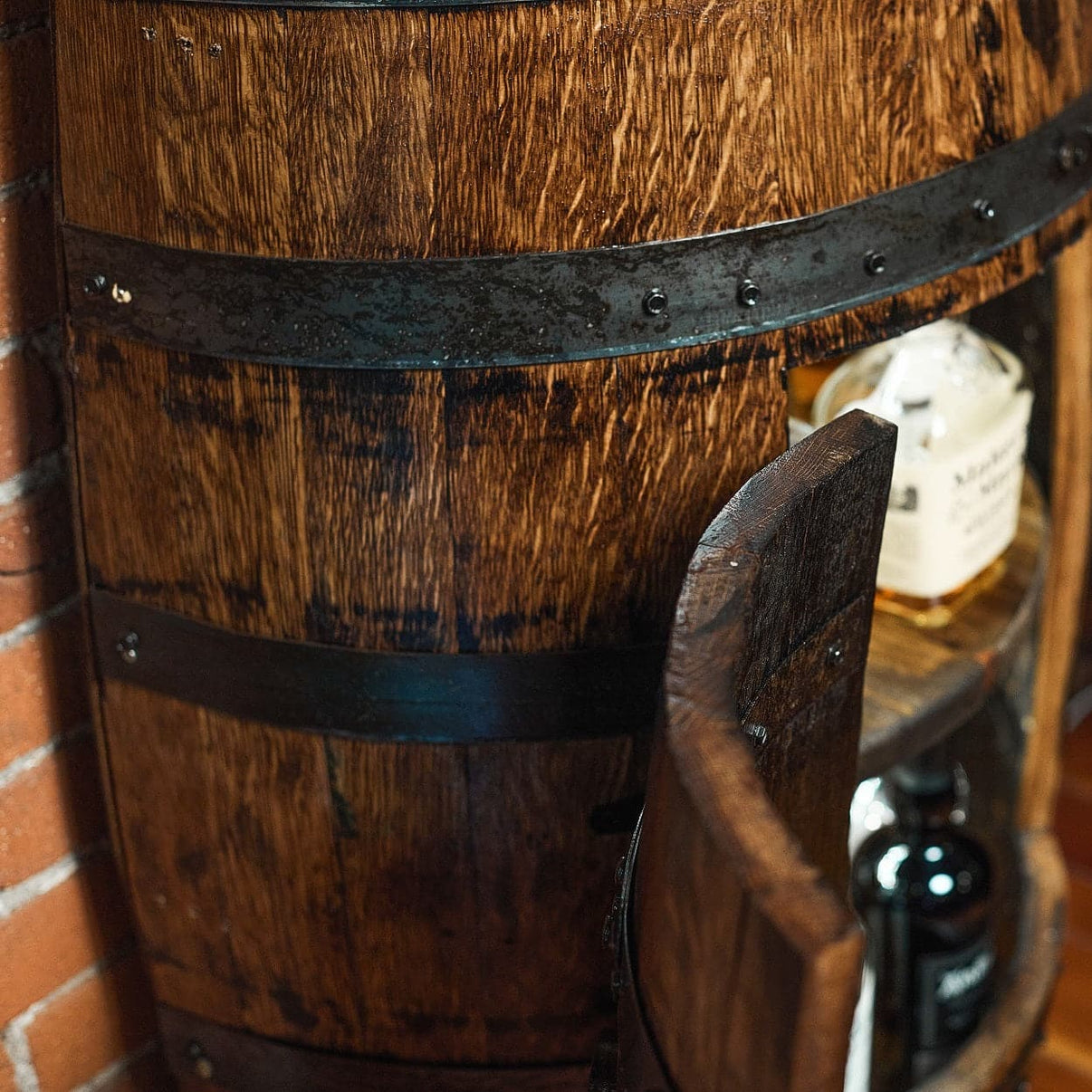 NEW Deluxe Half-Barrel Side Table With Cabinet – Mystic Barrels
